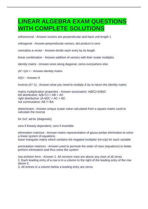 Linear Algebra Exam Questions With Complete Solutions Linear Algebra Stuvia Us