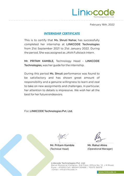 Shruti Nahar On Linkedin Successfully Completed My Internship At