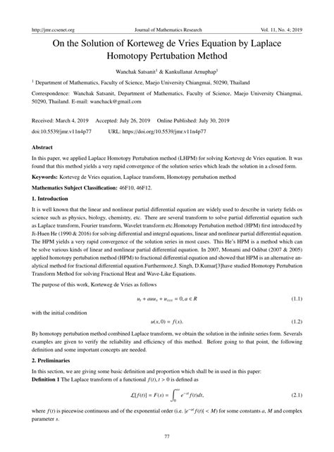 Pdf On The Solution Of Korteweg De Vries Equation By Laplace Homotopy Pertubation Method