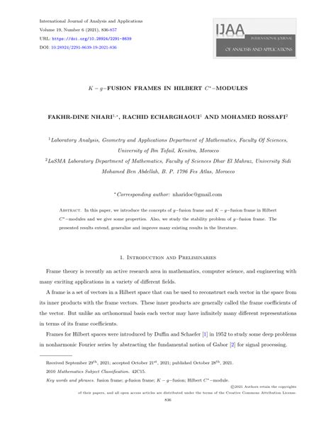 Pdf K G Fusion Frames In Hilbert C∗ Modules