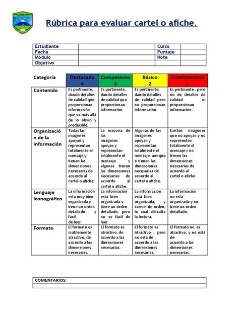 Rúbrica Para Evaluar Un Cartel O Afiche Pdf Póster Información