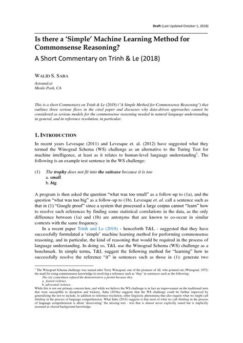 A Simple Machine Learning Method For Commonsense Reasoning A Short Commentary On Trinh And Le