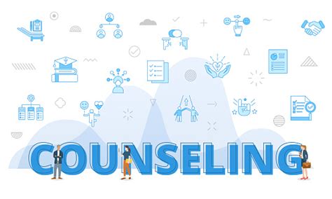 큰 단어와 파란색 스타일의 관련 아이콘으로 둘러싸인 사람들이 있는 상담 개념 공감에 대한 스톡 벡터 아트 및 기타 이미지 공감 비즈니스 Health Istock