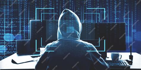 Premium Photo Hacker In Hoodie Using Computer At Desktop On Abstract