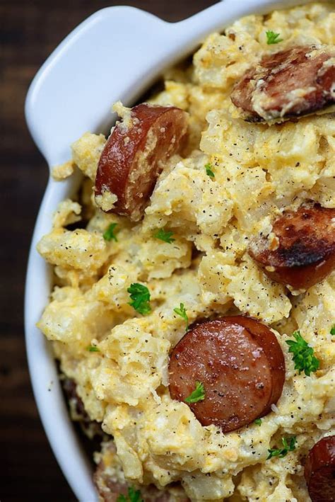 Cheesy Potatoes And Smoked Sausage Slow Cooker Casserole Sausage