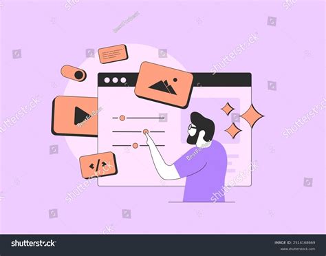 Website Development Process Building Homepage Layout Stock Vector