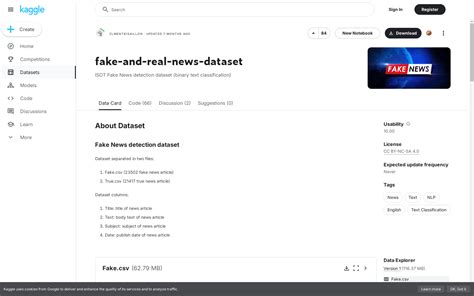 Fake And Real News Dataset 新闻分类数据集 机器学习数据集
