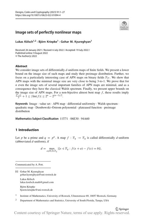 Pdf Image Sets Of Perfectly Nonlinear Maps