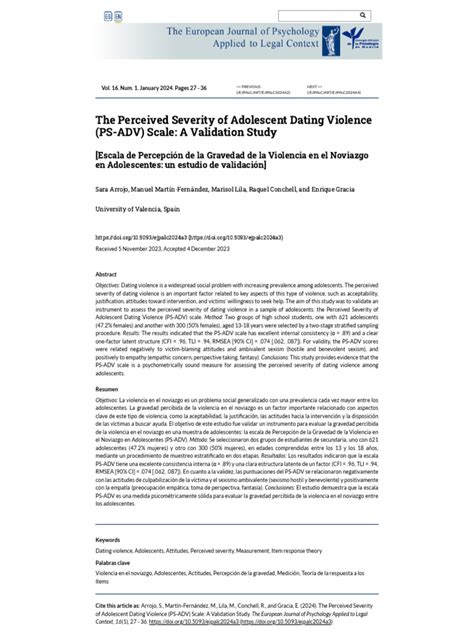 The Perceived Severity Of Adolescent Dating Violence Ps Adv Scale A