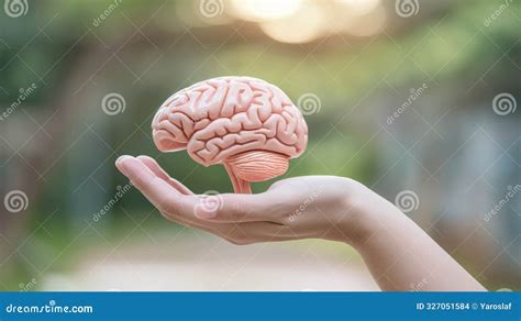 Hand Holding A Realistic Human Brain Model Outdoors The Image Represents Education