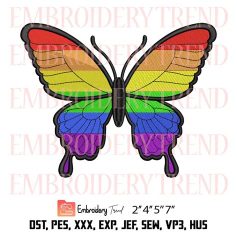 Lgbt Rainbow Butterfly Embroidery Pride Butterfly Machine Embroidery