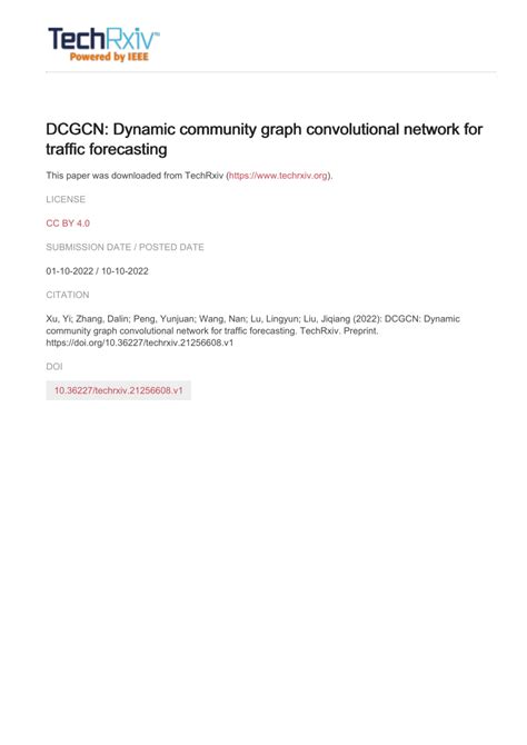 Pdf Dcgcn Dynamic Community Graph Convolutional Network For Traffic Forecasting