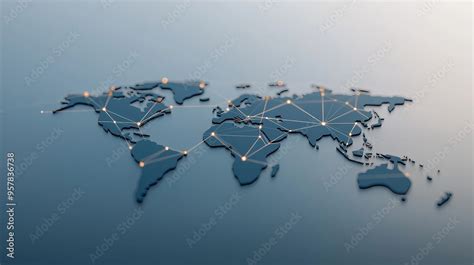 Stylish World Map With Interconnected Nodes Representing Global