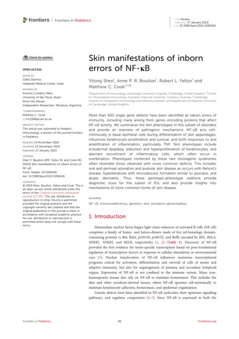 Pdf Skin Manifestations Of Inborn Errors Of Nf κb