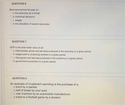 Solved QUESTION 6 Macroeconomics Focuses On A The Economy Chegg Com