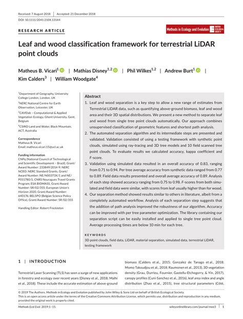Pdf Leaf And Wood Classification Framework For Terrestrial Lidar Point Clouds