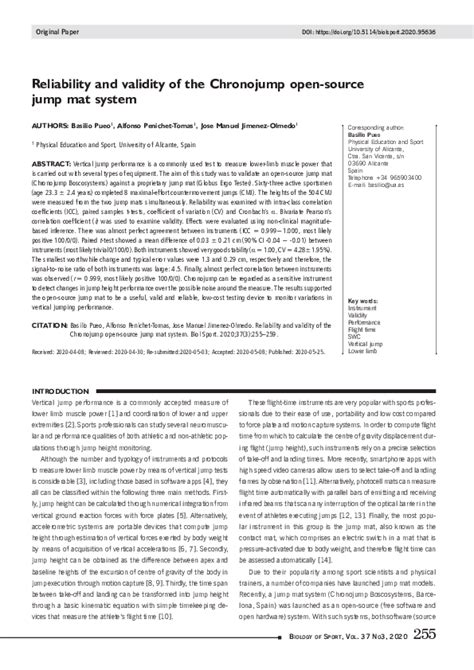 Pdf Evaluating Chronojump Jump Mat Reliability And Validity
