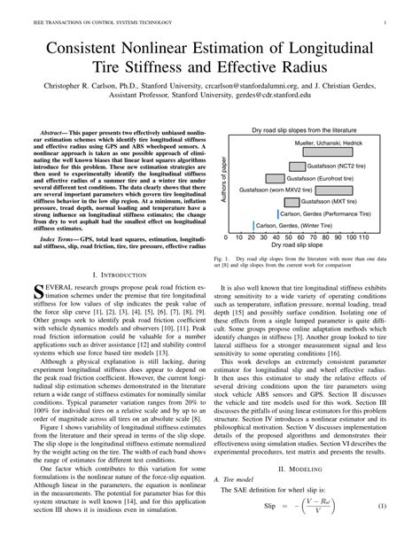 Pdf Consistent Nonlinear Estimation Of Longitudinal Tire Stiffness