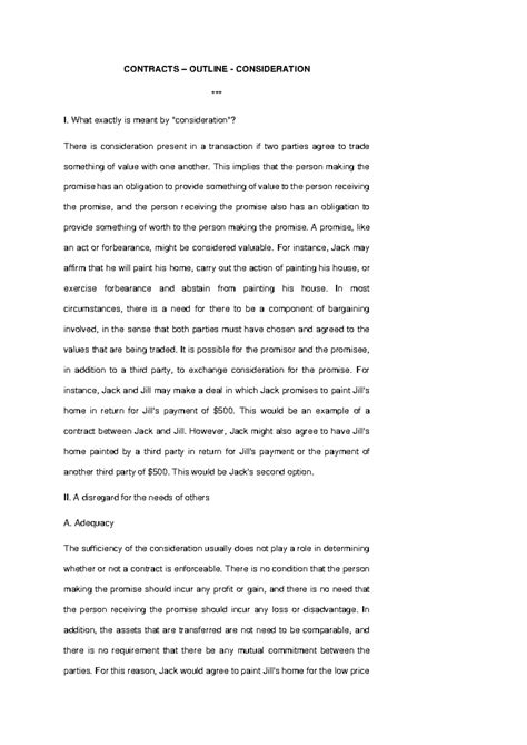 Consideration Contracts Outline Overview Class Notes Contracts Outline Consideration
