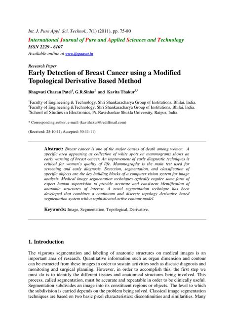 Pdf Early Detection Of Breast Cancer Using A Modified Topological