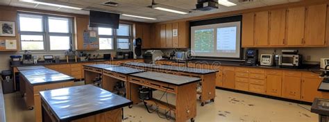 Classroom Interior With Lab Tables And Equipment Stock Illustration