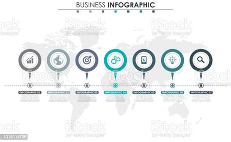 비즈니스 데이터 차트입니다 그래프 7 단계 전략 옵션 부품 또는 프로세스 다이어그램의 추상 요소 프레 젠 테이 션에 대 한 벡터 비즈니스 템플릿입니다 Infographic