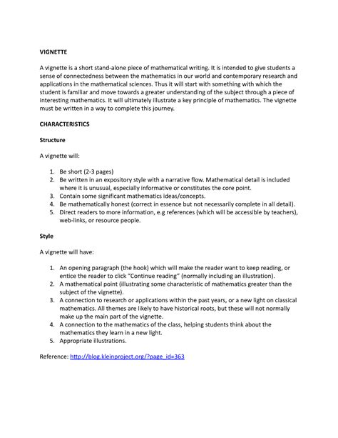 What Is Vignette Vignette A Vignette Is A Short Stand Alone Piece Of Mathematical Writing It