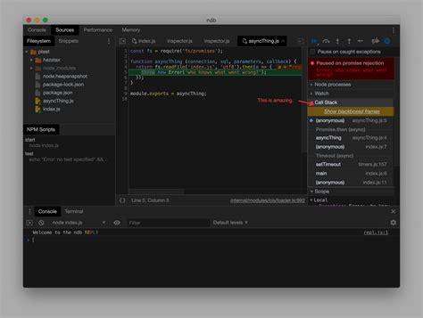Replicate The Chrome Devtools Call Stack Window Using Inspectdebugger · Issue 2977 · Nodejs
