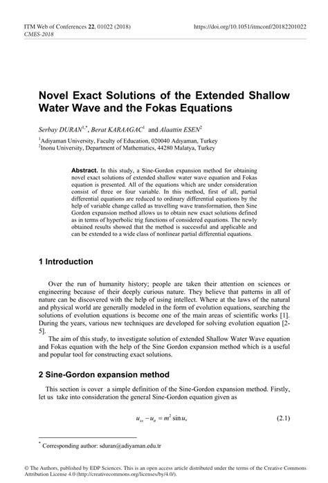 Pdf Novel Exact Solutions Of The Extended Shallow Water Wave And The Fokas Equations