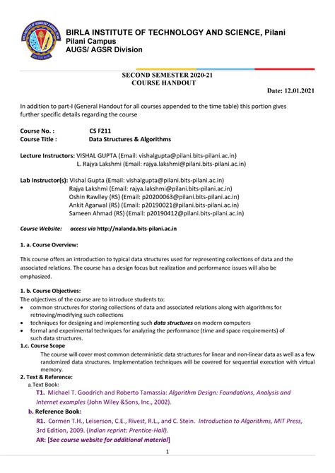 cs f211 1094 book pilani campus augs agsr division second semester 2020 course handout