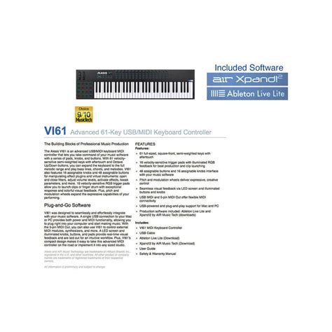 Alesis Vi61 Usb 61key Keyboard Midi Controller Bunnings Australia