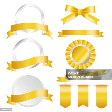 황금 리본 깃발 및 레이블을 격리에 흰색 배경을 설정합니다 디자인을 위한 벡터 일러스트입니다 0명에 대한 스톡 벡터 아트 및 기타 이미지 Istock
