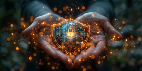 Hands Holding A Glowing Shield With A Digital Lock Symbolizing Cybersecurity Data Protection