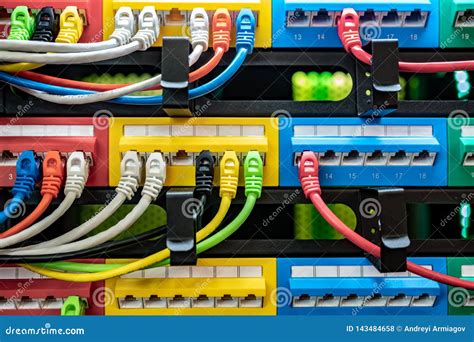 Colorful Telecommunication Colorful Ethernet Cables Connected To The