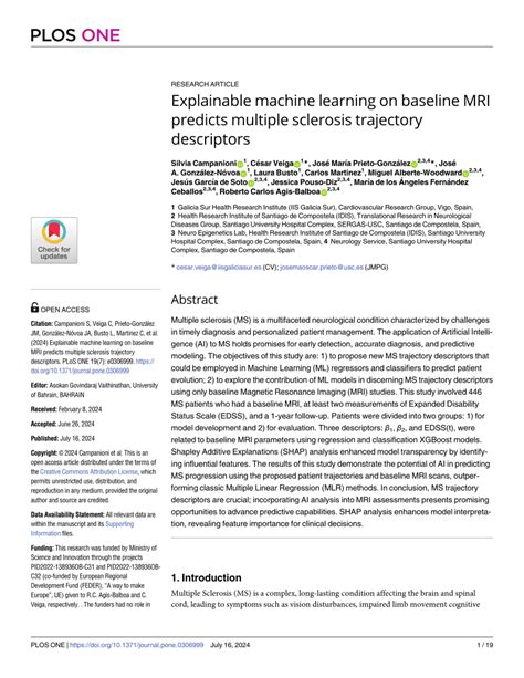 Pdf Explainable Machine Learning On Baseline Mri Predicts Multiple Sclerosis Trajectory
