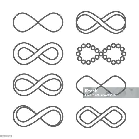 벡터 무한대 아이콘입니다 수학 공간에서 무제한의 상징 설정 모양의 다른 라인의 컬렉션 흰색 배경에 검은색 기하학적 요소 스톡 얇은 그림 0명에 대한 스톡 벡터 아트 및 기타