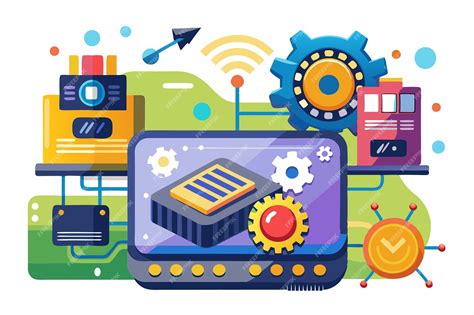 The Illustration Depicts Customizable Firmware With Gears Chips And Connectivity Symbols