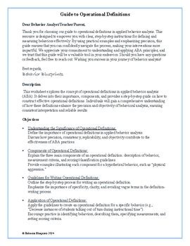 Guide To Operational Definitions By Behavior Blueprints TPT