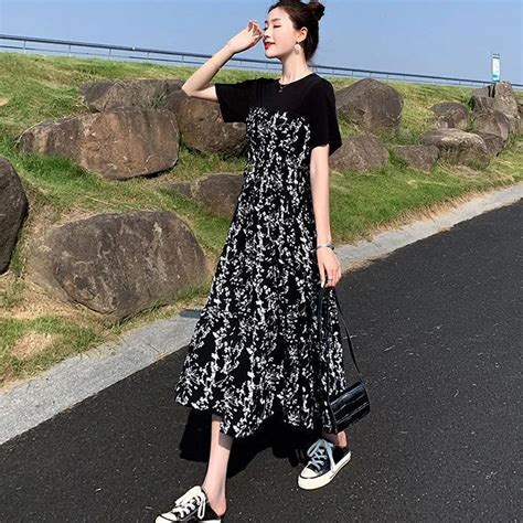 패턴 레이어드 하이웨스트 스타일 플라워 여성 원피스 에이블리