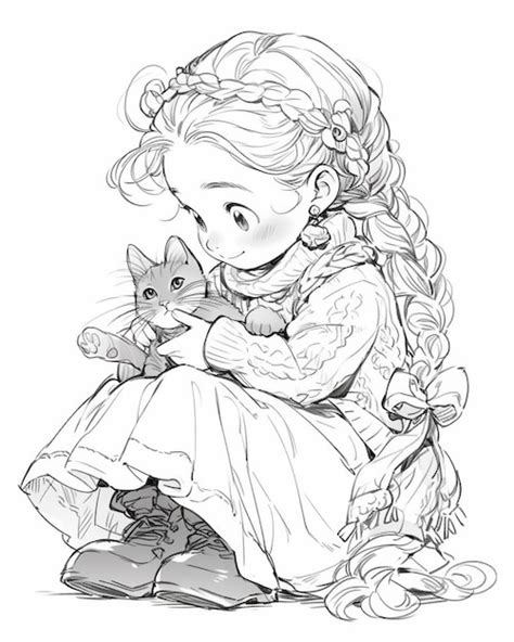Premium Photo A Drawing Of A Girl With A Cat Sitting On Her Lap Generative Ai