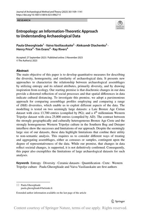 Pdf Entropology An Information Theoretic Approach To Understanding Archaeological Data