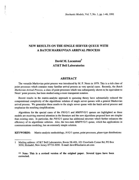 Pdf New Results On The Single Server Queue With A Batch Markovian Arrival Process