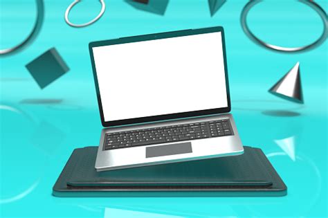 3d 렌더링으로 배경 제품 프리젠 테이션 무대 디스플레이와 트리플 실린더 받침대 위의 노트북 컴퓨터 화면 모형 모형에 대한 스톡 사진 및 기타 이미지 Istock