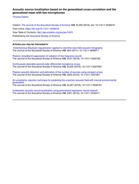 Pdf Acoustic Source Localization Based On The Generalized Cross Correlation And The