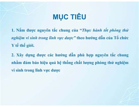 Hướng dẫn Thực hành tốt phòng thí nghiệm vi sinh vật trong lĩnh vực Dược theo tiêu chuẩn của Tổ