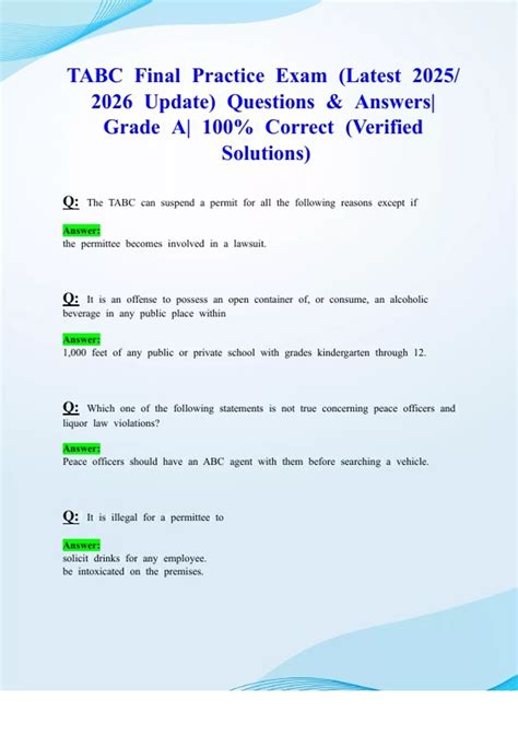 Tabc Final Practice Exam Latest 2025 2026 Update Questions And Answers Grade A 100 Correct