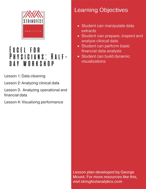 Learning Guide Excel For Physicians Half Day Workshop Stringfest