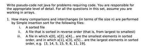 Solved Write Pseudo Code Not Java For Problems Requiring Chegg