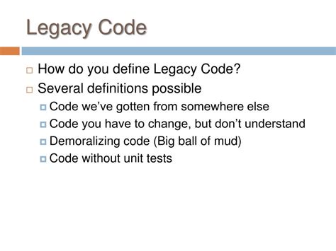 ppt getting unstuck working with legacy code and data powerpoint