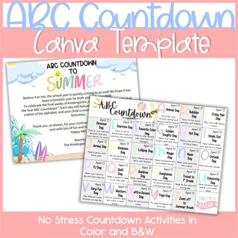 Abc Countdown To Summer Activities Calendar Editable Canva Template